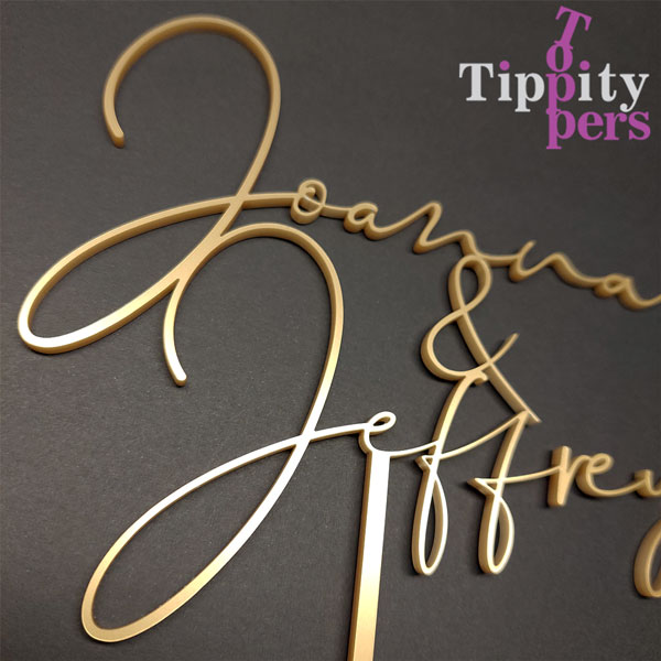 Wedding Cake Topper with Couple Names in Metallic Gold Acrylic ...