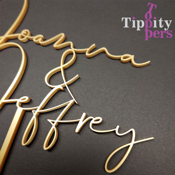 Wedding Cake Topper with Couple Names in Metallic Gold Acrylic ...