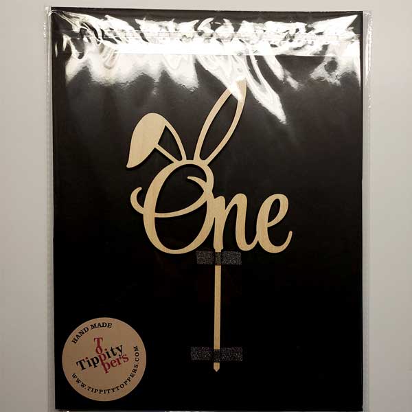 Bunny Ears "One" Cake Topper in Wood for First Birthday | TippityToppers